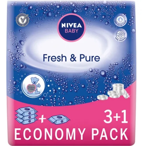 NIVEA Baby Fresh & Pure chusteczki nawilżane Economy Pack 3+1 Gratis ...